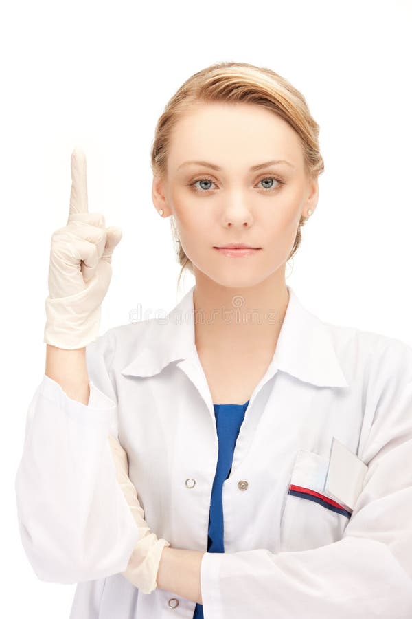 Female Doctor with Her Finger Up Stock Photo - Image of expert, help ...