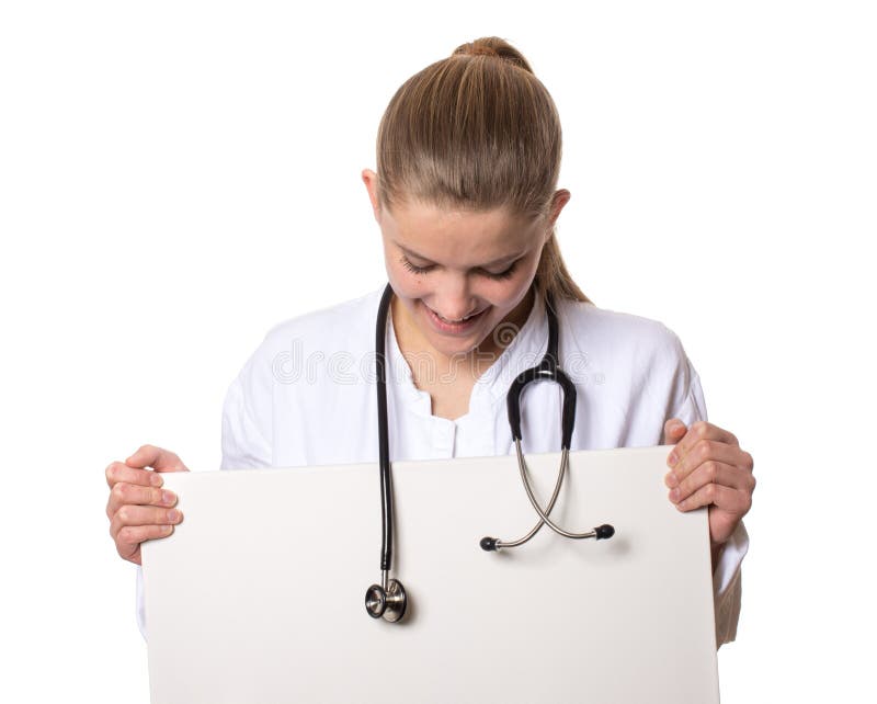 Female Doctor Holding a Sign Stock Photo - Image of beautiful, doctor ...