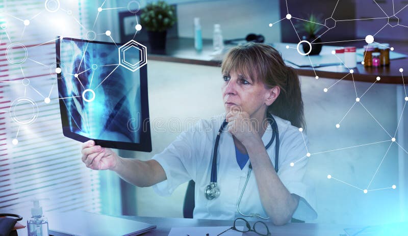 Female Doctor Looking at X-ray Light Effect Stock Image - Image of ...