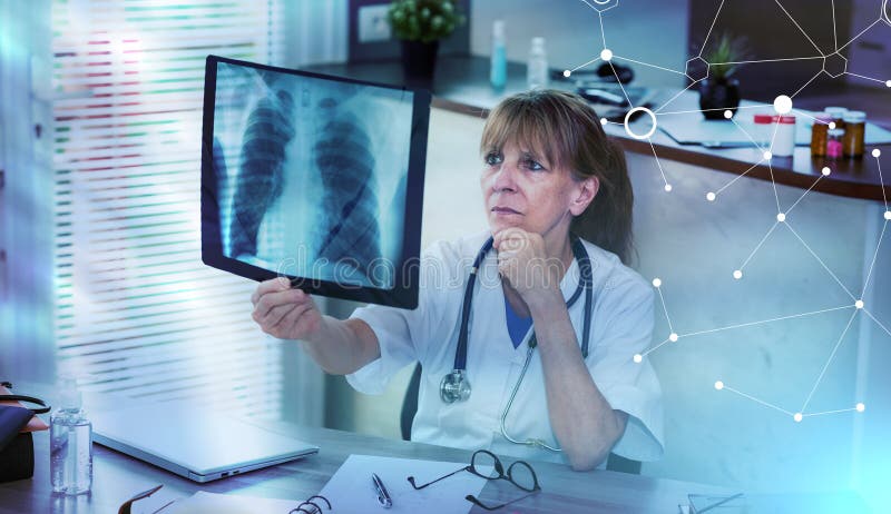 Female Doctor Looking at X-ray Light Effect Stock Image - Image of ...