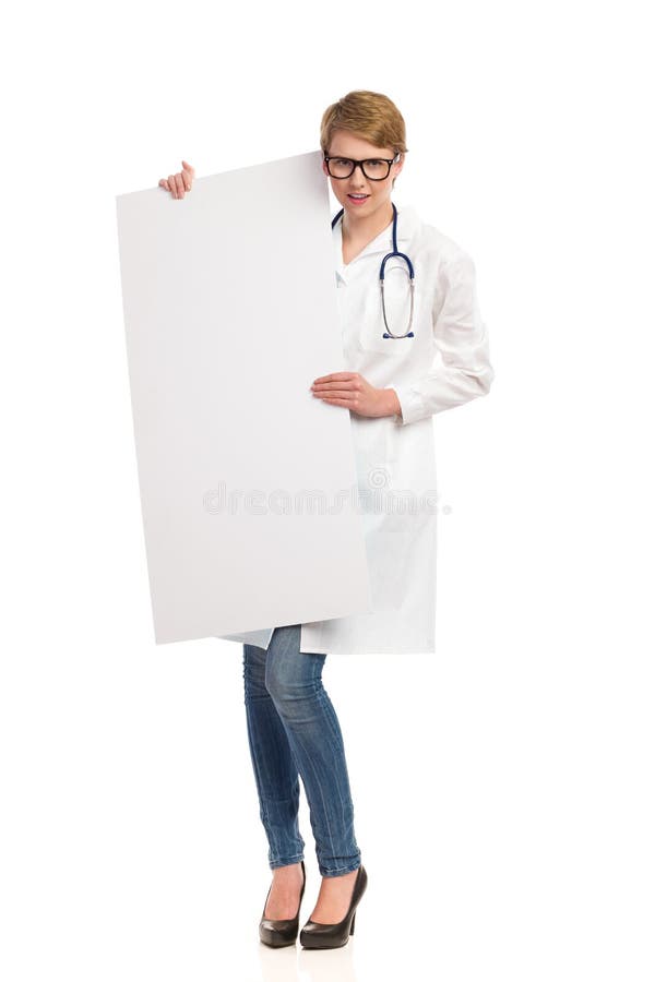 Female Doctor Posing with Banner. Stock Image - Image of blond ...