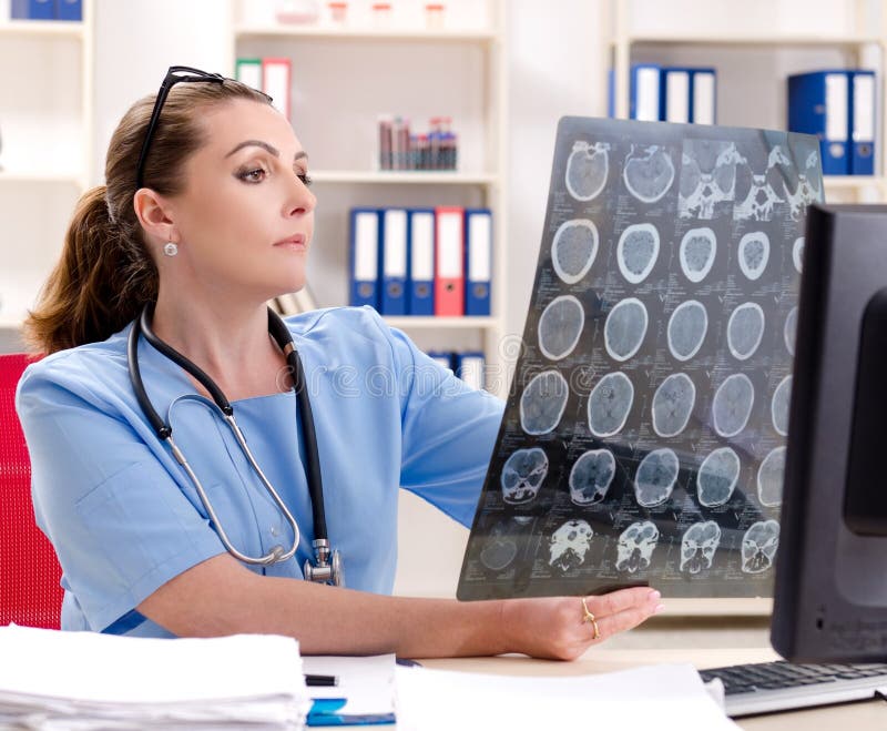 Female Doctor Radiologist Working in the Clinic Stock Photo - Image of ...