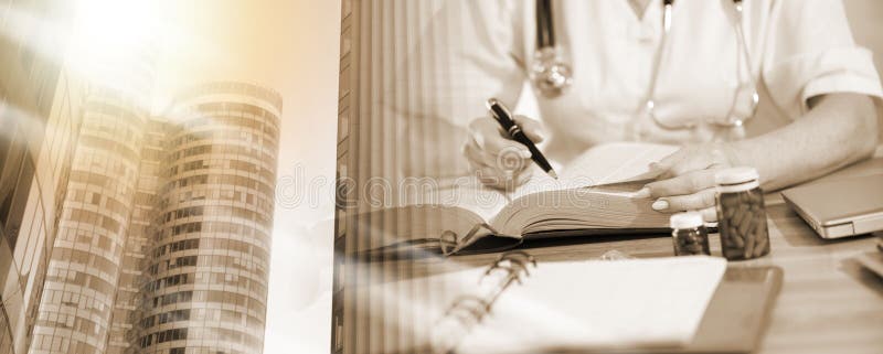 Female Doctor Reading a Textbook; Multiple Exposure Stock Photo - Image ...