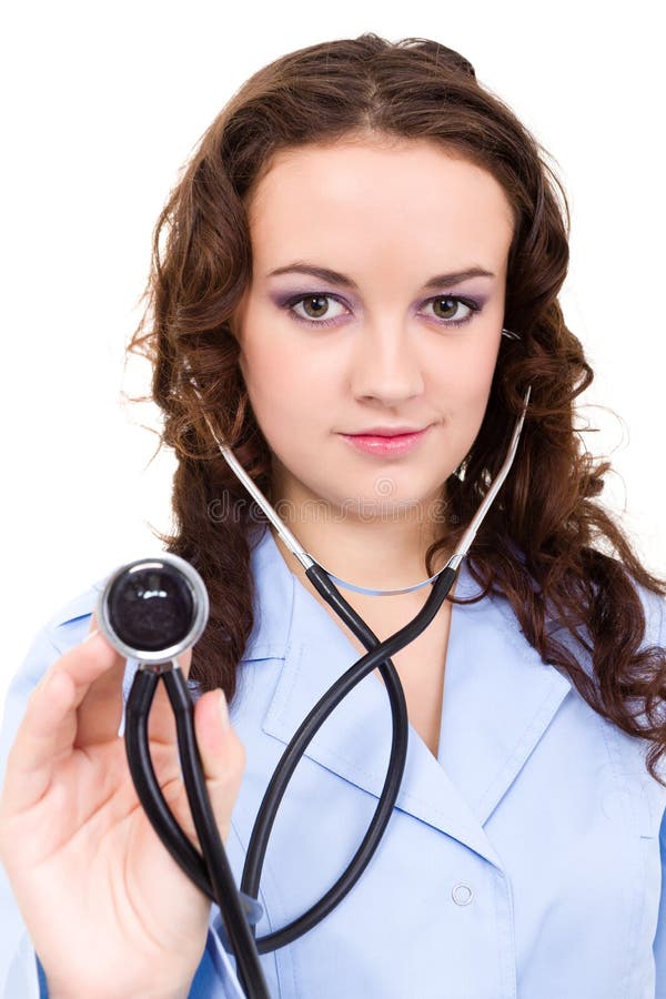 Female Doctor with Stethoscope Isolated Stock Image - Image of coat ...