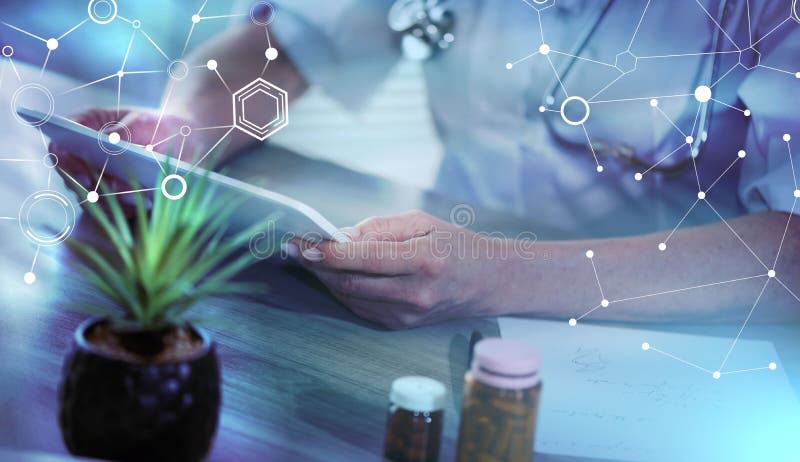Female Doctor Using Digital Tablet; Light Effect Stock Image - Image of ...