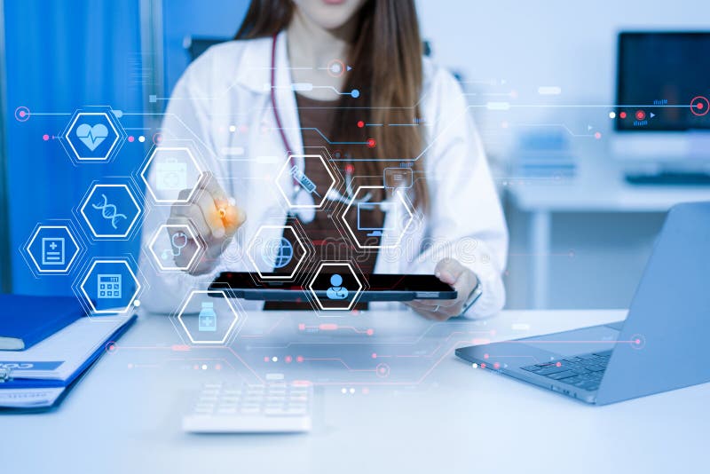 Female Doctor Using Digital Tablet for Searching Information Stock ...