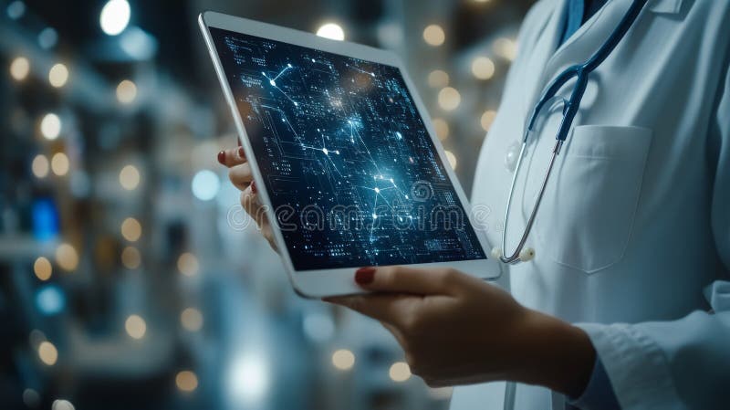 Female Doctor Using Tablet Showing Medical Data Stock Illustration ...