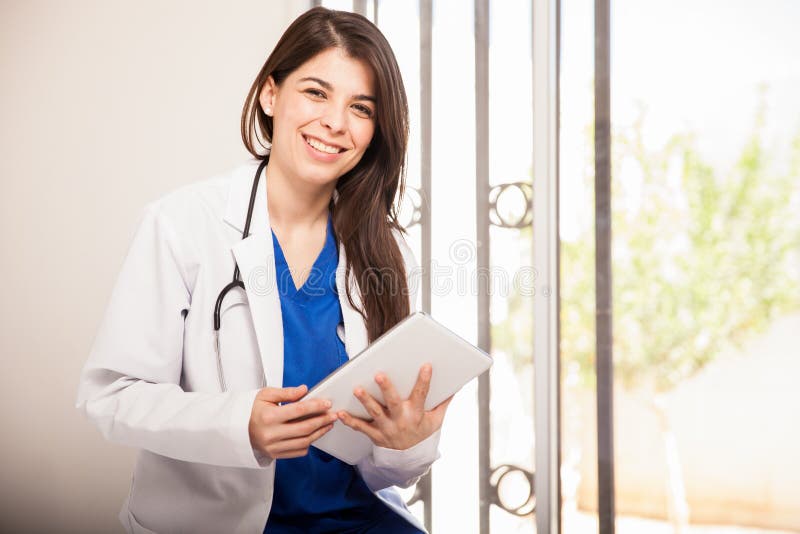 Female Doctor Using Technology Stock Image - Image of clinic, tablet ...