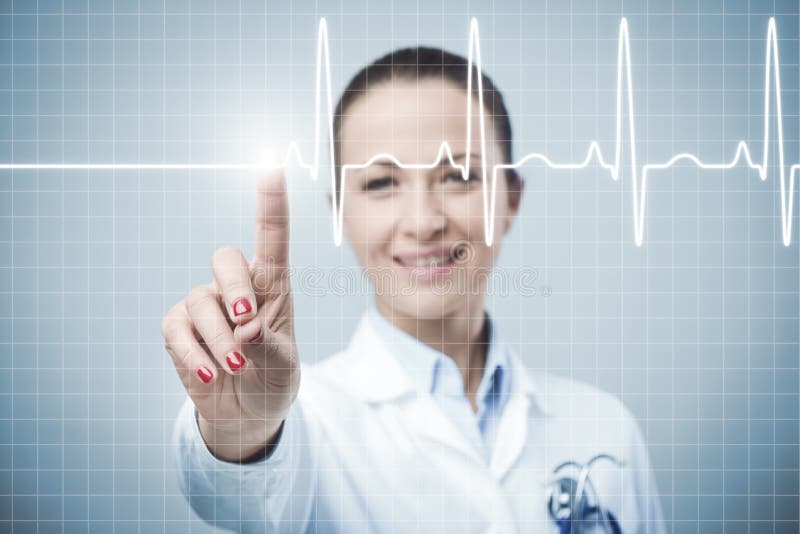 Female Doctor Using a Touch Screen Interface Stock Image - Image of ...