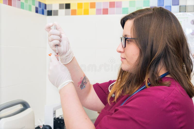 Female Doctor Working at Laboratory. Blood Test. Stock Photo - Image of ...