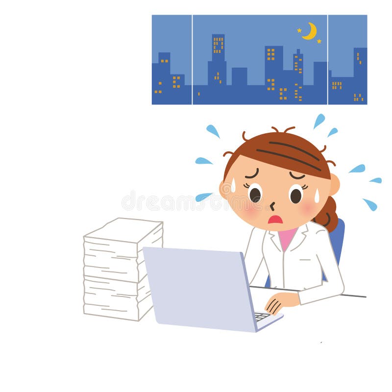 Woman Working Until Midnight Stock Vector - Illustration of clothes ...