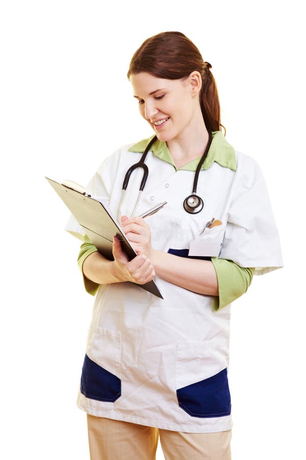 Female Doctor Writing on Clipboard Stock Photo - Image of brunette ...