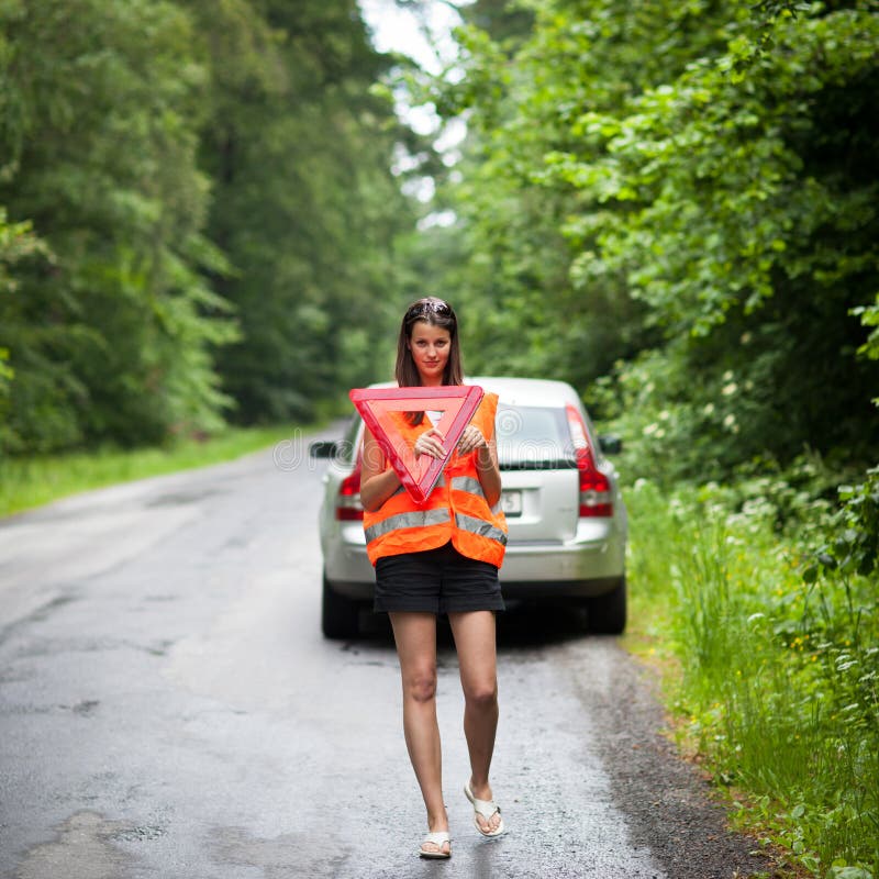 Female Driver after Her Car Has Broken Down Stock Image - Image of ...