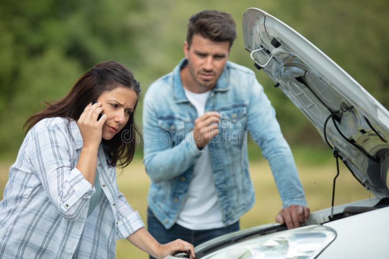 Female Driver Making Phone Call after Traffic Accident Stock Image ...