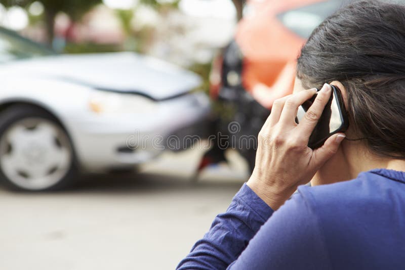 Driver Making Phone Call after Traffic Accident Stock Photo - Image of ...