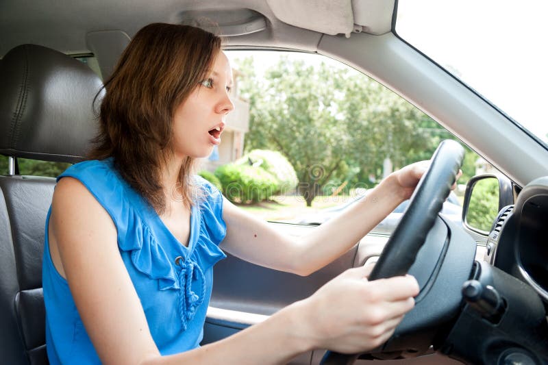 Female Driver Panic in a Car Stock Photo - Image of driver, abuse: 57845324