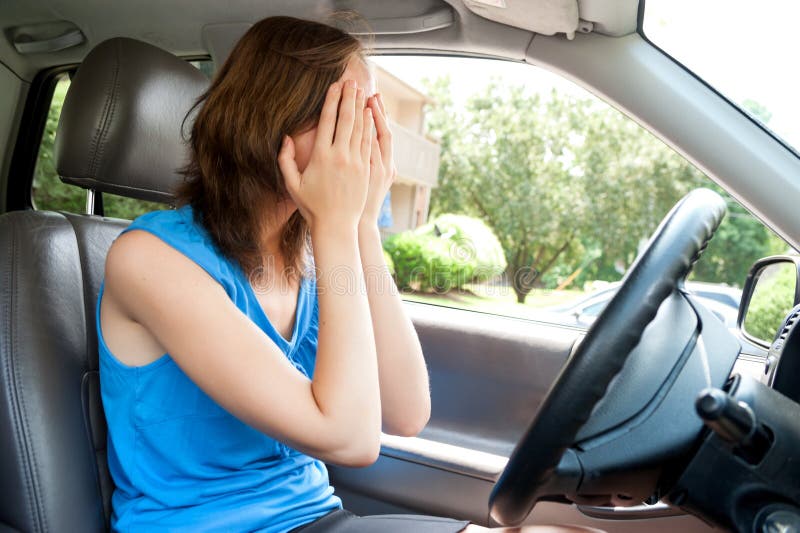 Female Driver Panic in a Car Stock Photo - Image of idiot, frustration ...