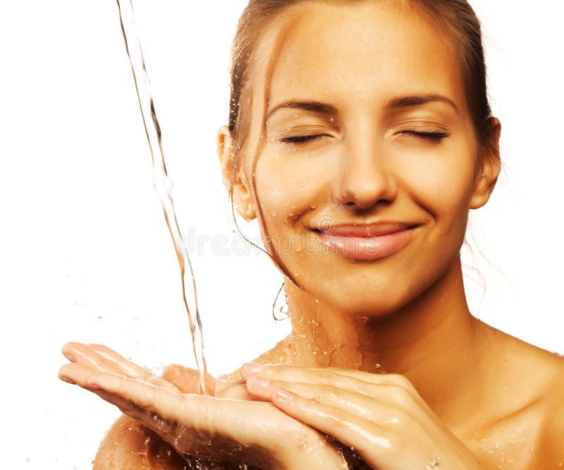 Female with a Drops of Water on Her Pure Face Stock Photo - Image of ...