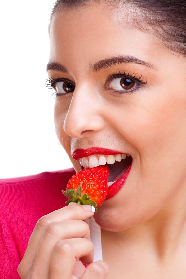 Female eating strawberry stock image. Image of organic - 9195097
