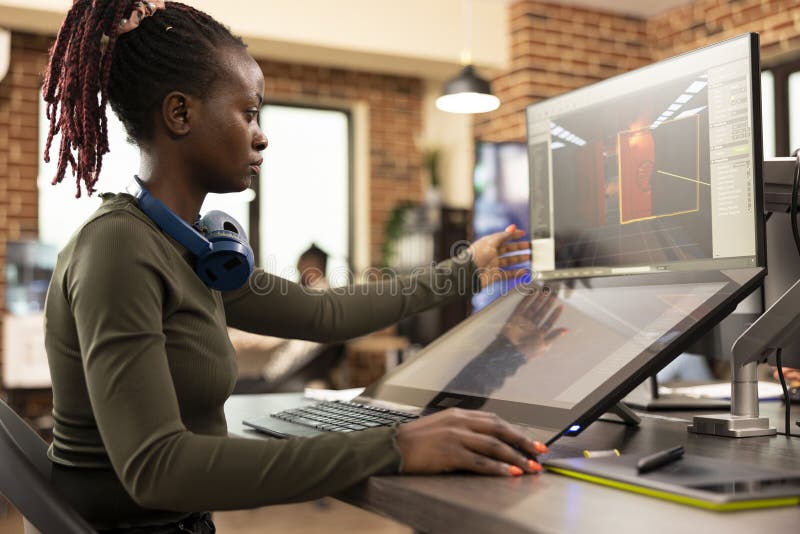 Female Editor Developing Digital Art Stock Photo - Image of video ...