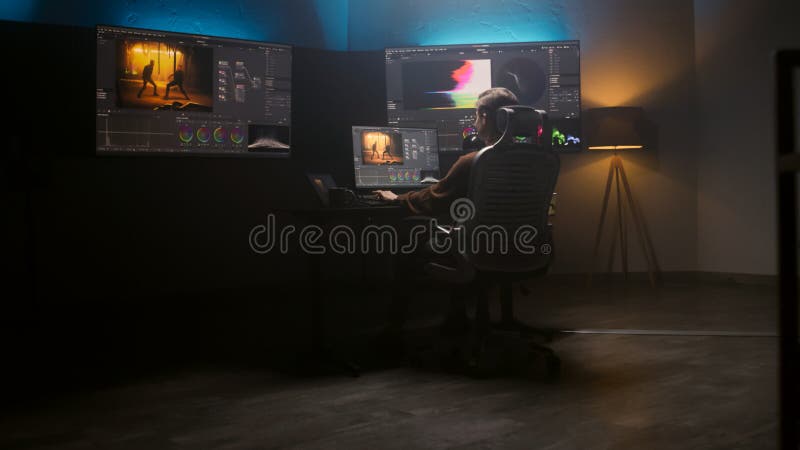 Female Editor Makes Film Color Grading on Computer Stock Photo - Image ...