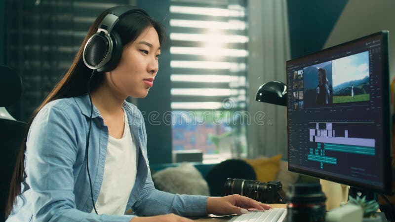 Female Editor Working on Video Remotely Stock Image - Image of ...