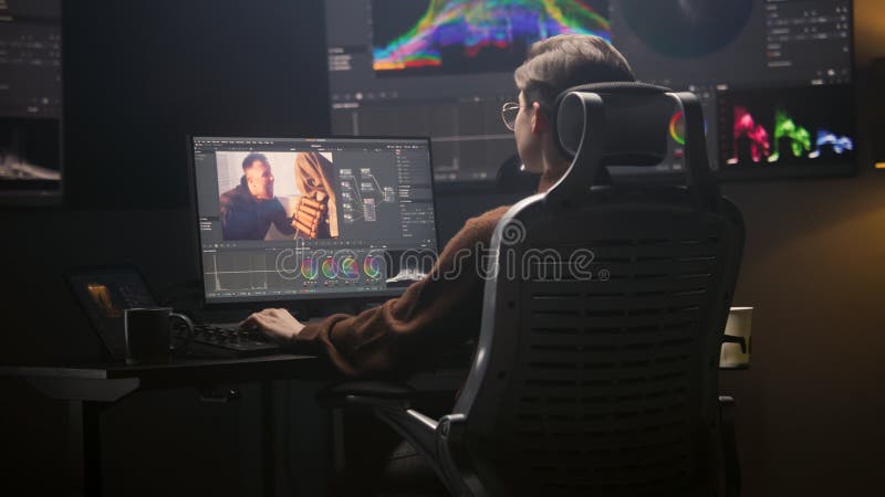 Female Editor Works in Modern Studio on PC Stock Photo - Image of ...