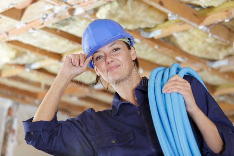 Female Electrician Fixing Electricity Problem Stock Photo - Image of ...