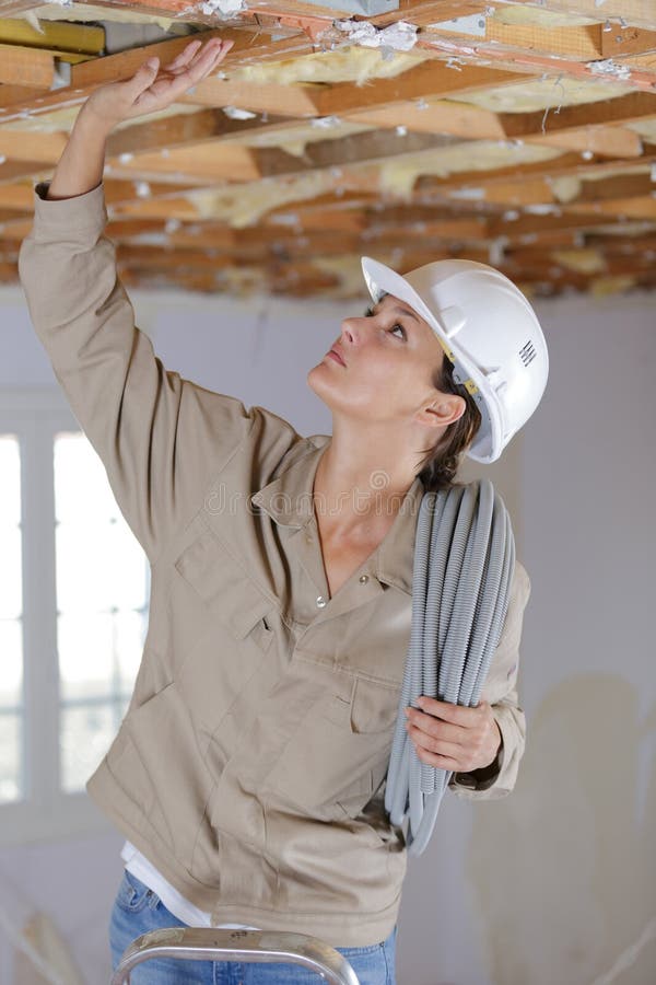 Female Electrician Holding Replacement Wiring Stock Photo - Image of ...