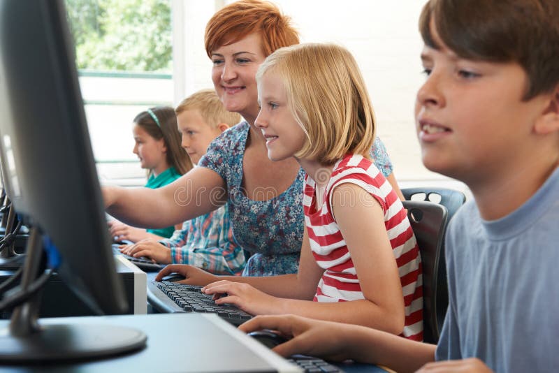 Group of Elementary School Children in Computer Class Stock Image ...
