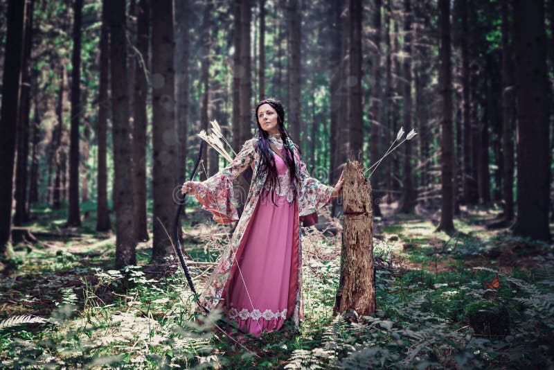 Female Elf with Bow in a Magic Forest Stock Photo - Image of hunter ...