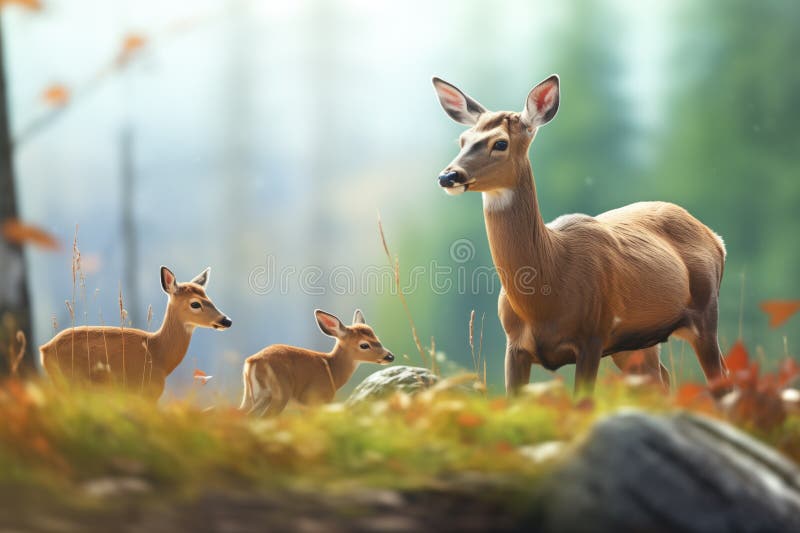 Female Elk Watching Over Playful Calves Stock Illustration ...