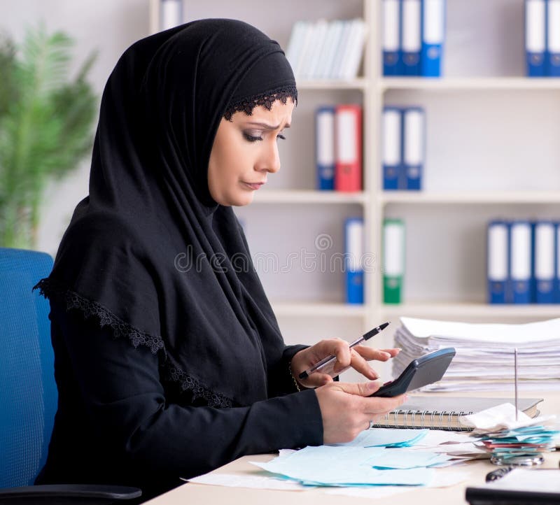 Female Employee Bookkeeper in Hijab Working in the Office Stock Image ...