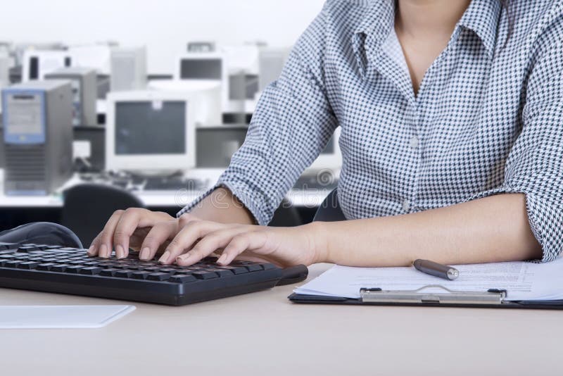 Female Employee with Computer in the Office Stock Image - Image of ...