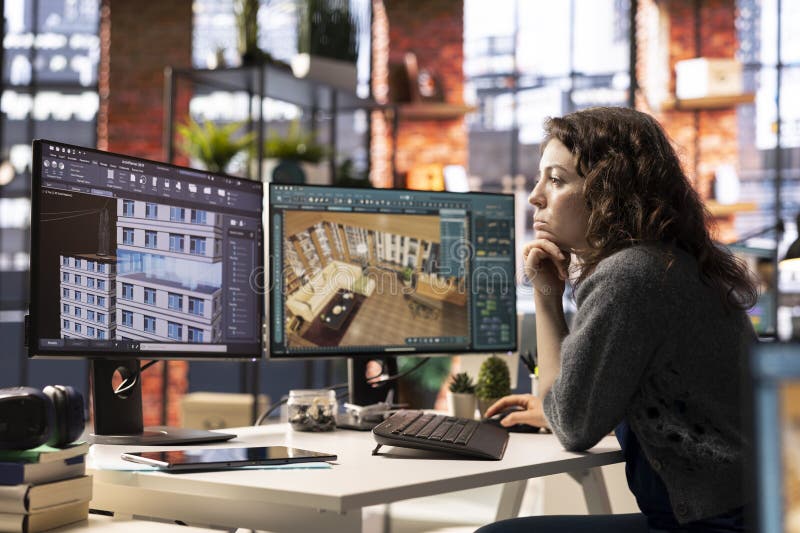 Female Employee at Design Agency Creates 3D Render of an Apartment ...