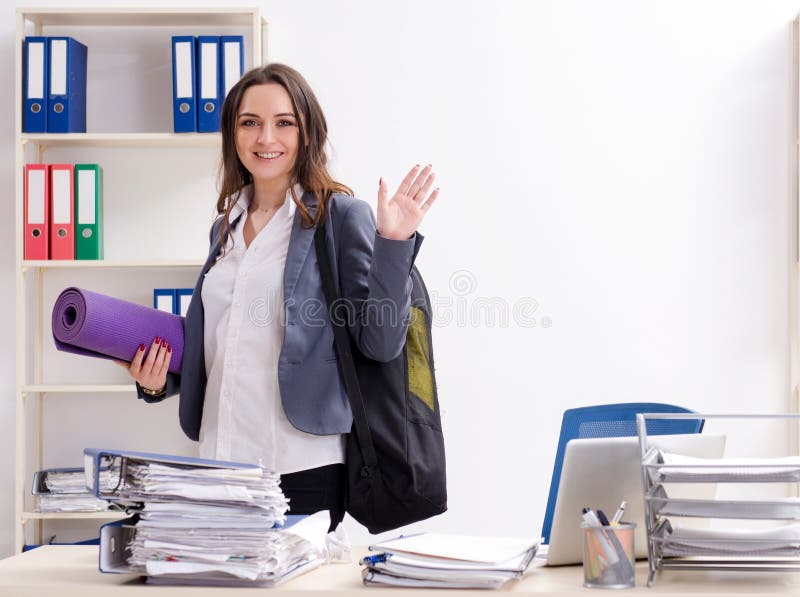 Female Employee Doing Sport Exercises in the Office Stock Image - Image ...