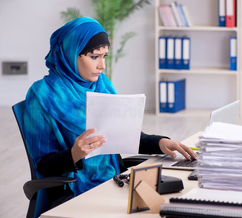 Female Employee in Hijab Working in the Office Stock Image - Image of ...