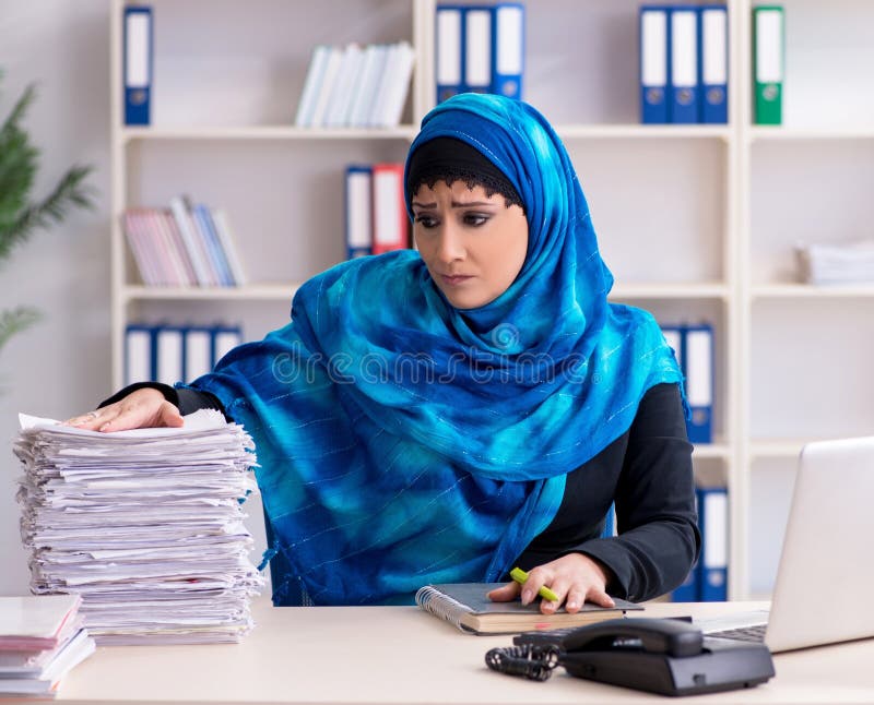 Female Employee in Hijab Working in the Office Stock Image - Image of ...