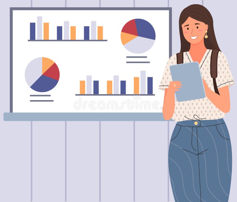 Female Employee Makes Presentation of Results of Statistical Research ...