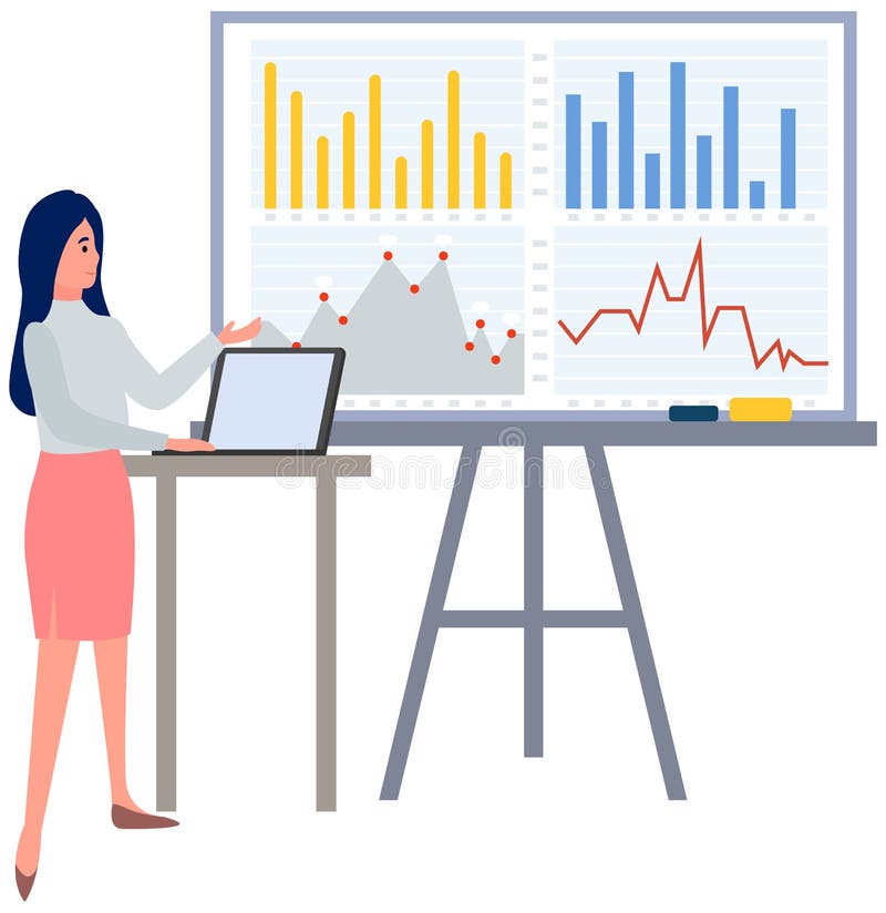 Female Employee Makes Presentation of Results of Statistical Research ...