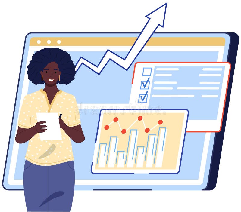 Female Employee Makes Presentation of Results of Statistical Research ...