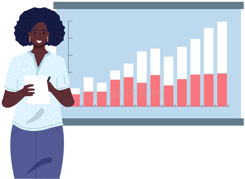 Female Employee Makes Presentation of Results of Statistical Research ...