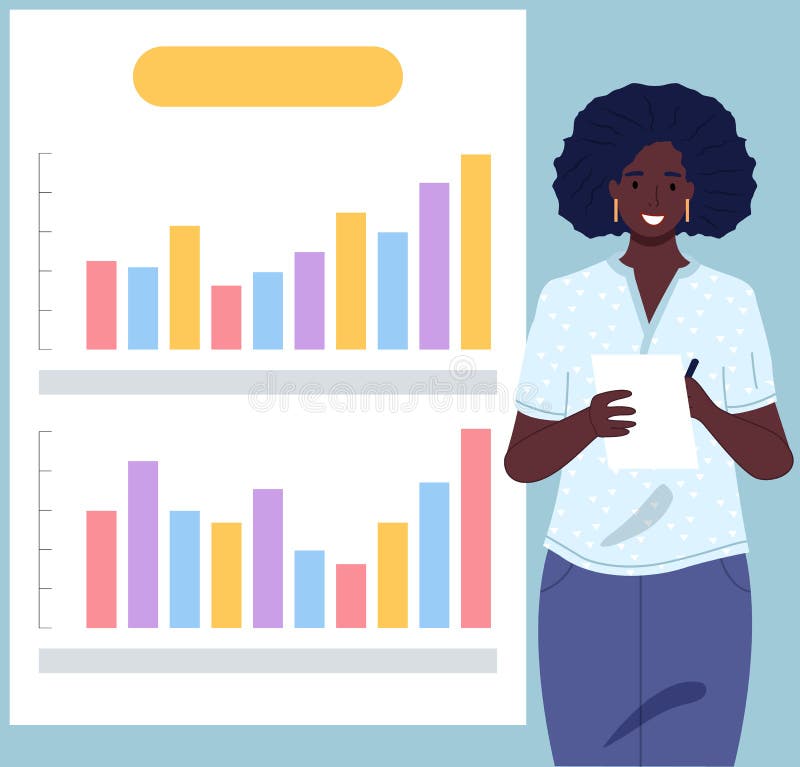 Female Employee Makes Presentation of Results of Statistical Research ...