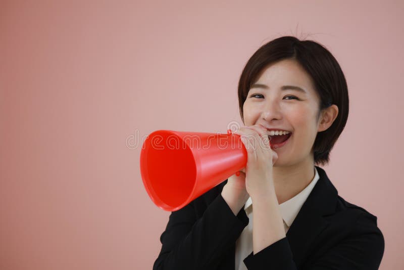 Female Employee with a Megaphone Stock Photo - Image of energetic, lady ...