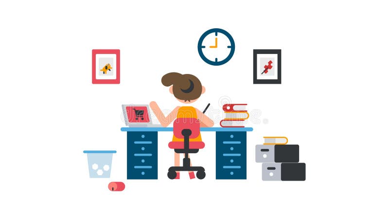 Female Employee Sitting at the Desk Working Hard Stock Vector ...