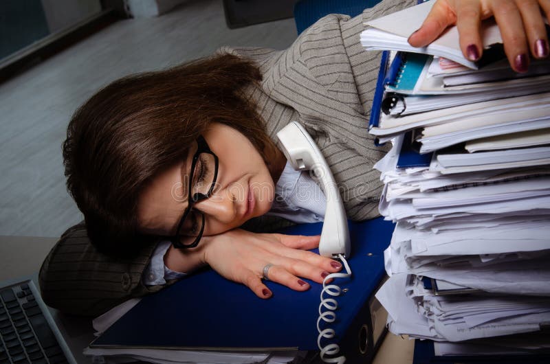 The Female Employee Suffering from Excessive Work Stock Image - Image ...