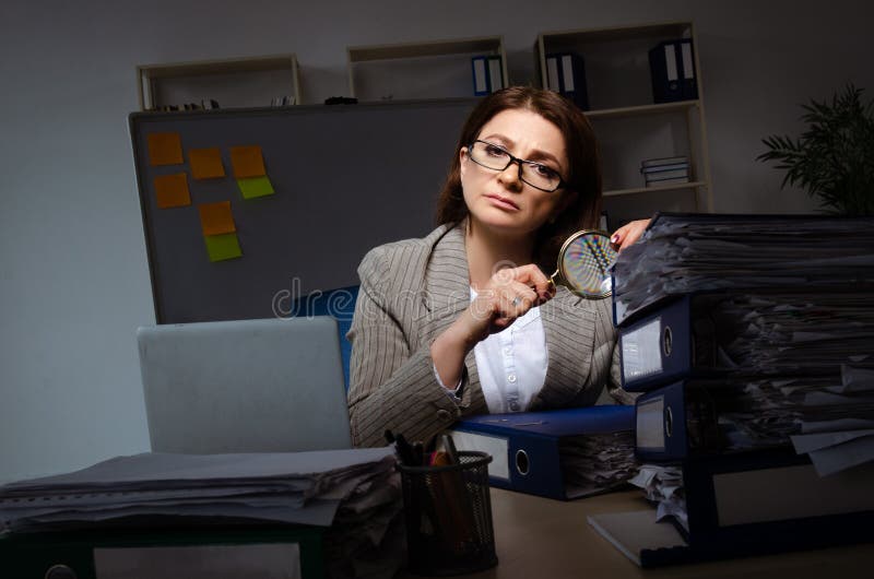 The Female Employee Suffering from Excessive Work Stock Image - Image ...