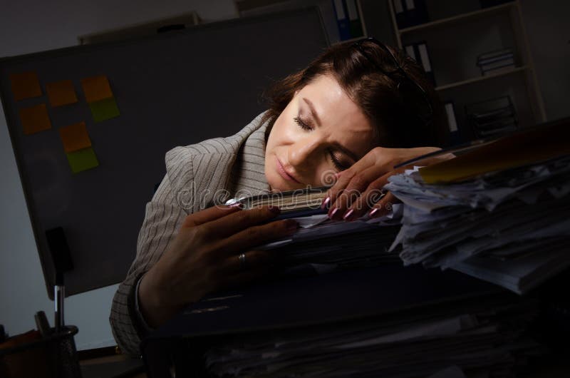 The Female Employee Suffering from Excessive Work Stock Image - Image ...
