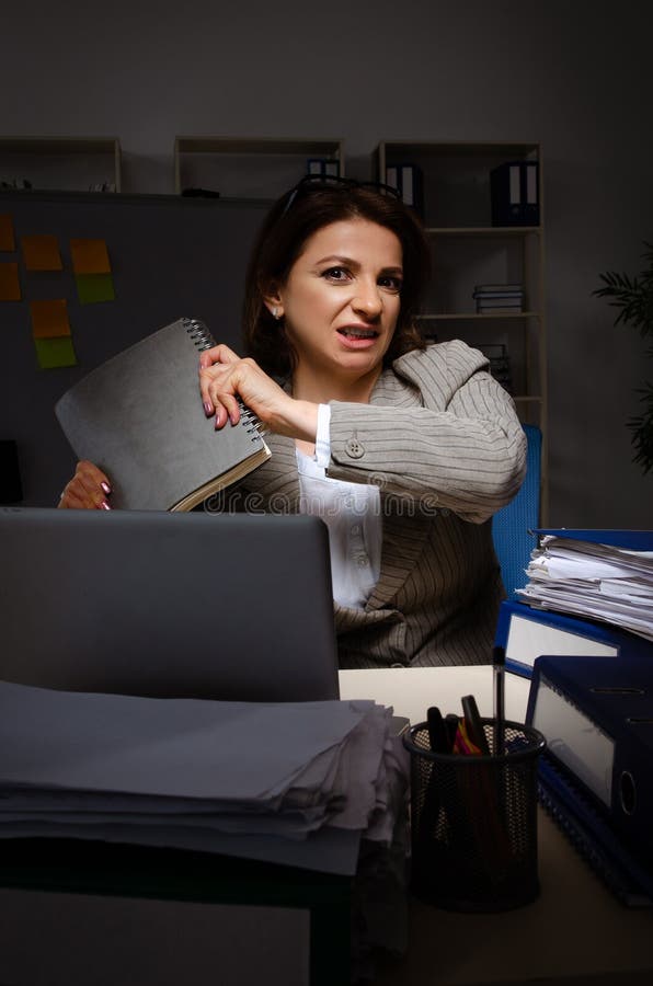 The Female Employee Suffering from Excessive Work Stock Photo - Image ...