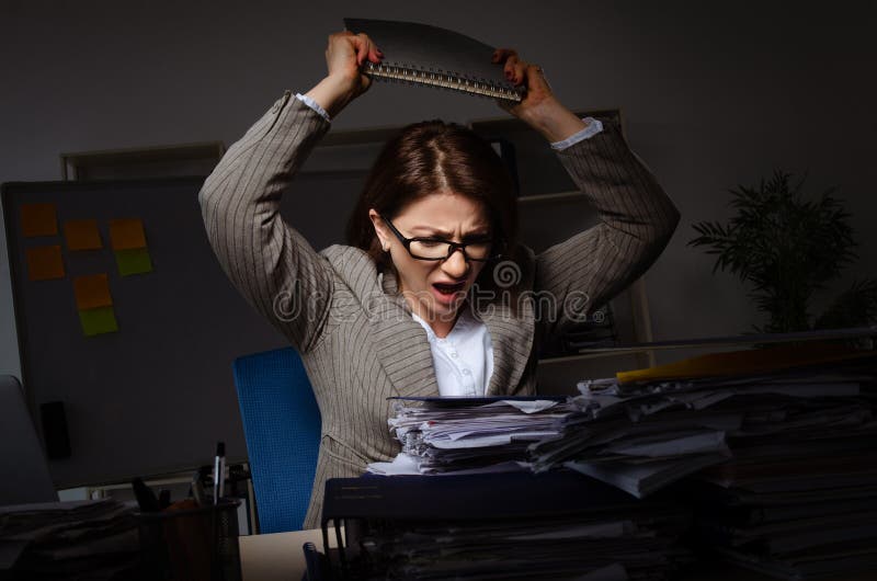 The Female Employee Suffering from Excessive Work Stock Photo - Image ...